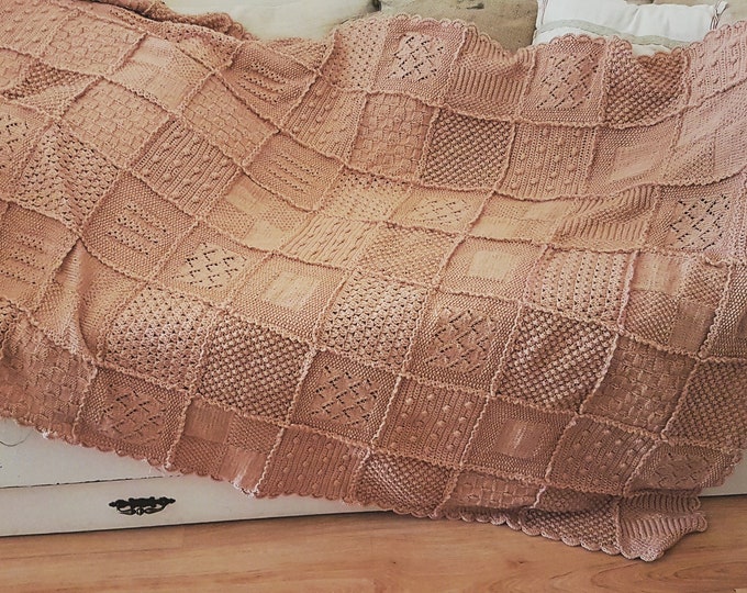 Altrosa / rostfarbene Decke 135x200cm, gestrickt/ gehäkelt, weich ...