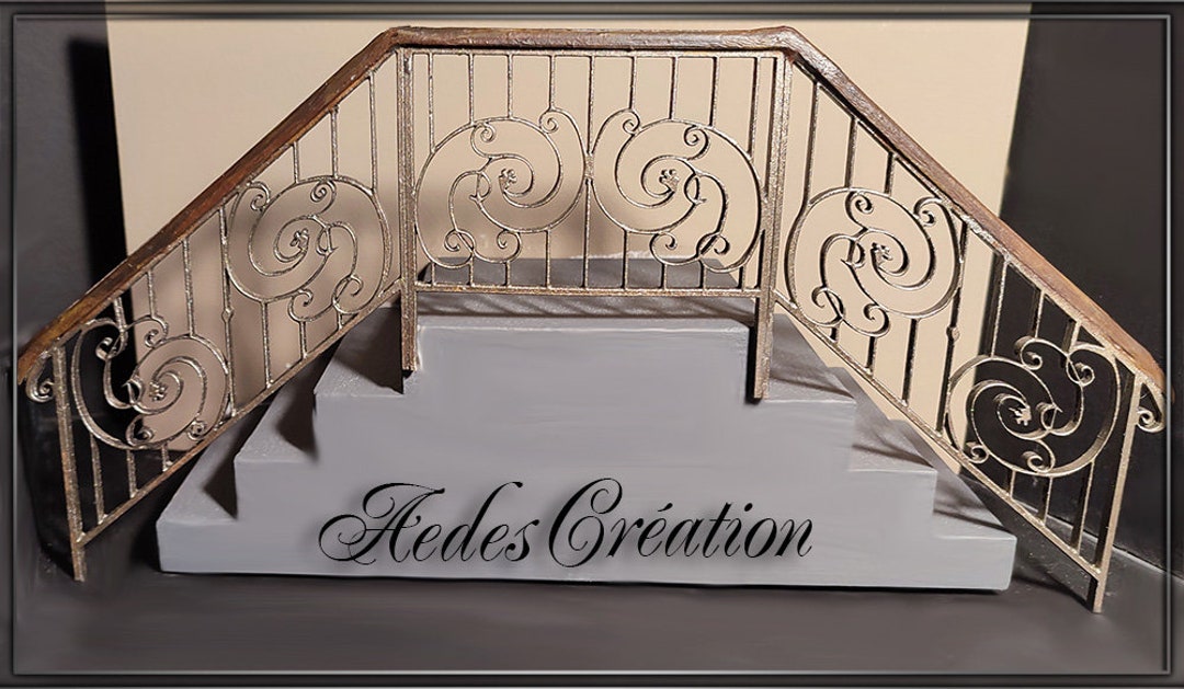 Stair Railing With Central Landing "ironwork Style - Wrought Iron ...