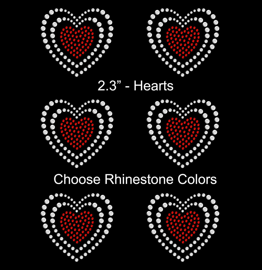 Sheet of 6 Hearts Two Tone Rhinestone Transfer Hotfix DIY Bling Iron on ...