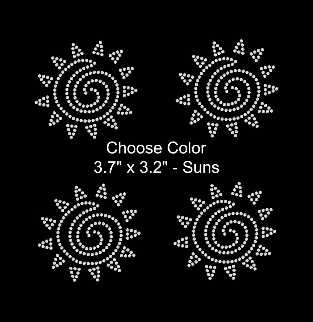 Set of 4 Swirl Sun Outline Rhinestone Transfer Hotfix DIY Bling Iron on ...