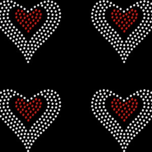 Sheet of 4 Hearts Inside Two Tone Rhinestone Transfer Hotfix DIY Bling ...