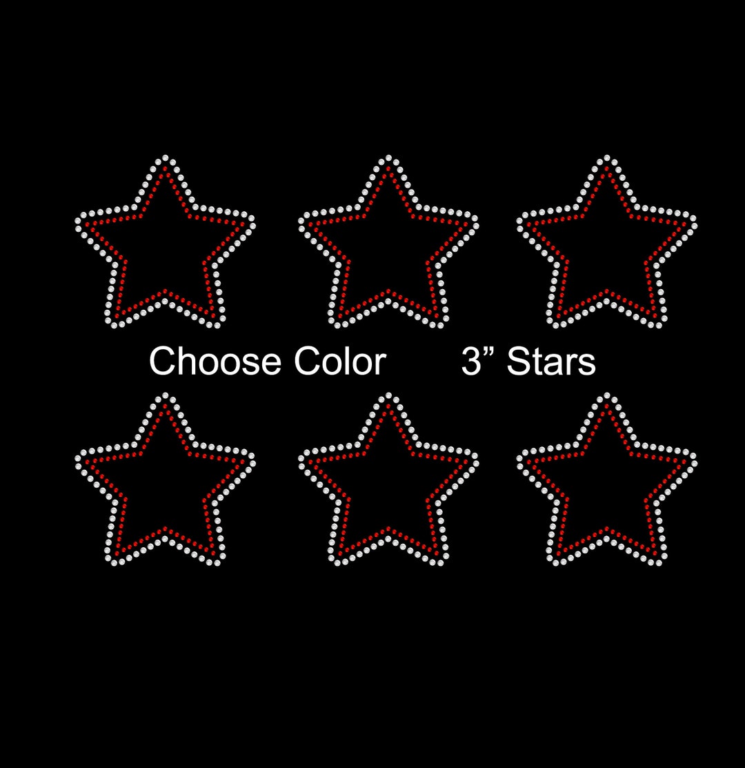 Set of 6 Size Round Corner Stars 3" Inches Rhinestone Transfer Hotfix ...