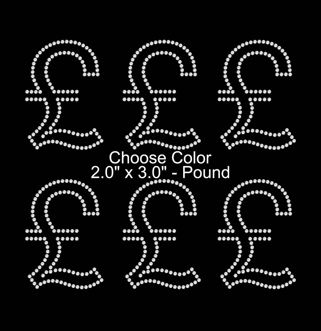 Set of 6 British Pound Money Cash Sign Rhinestone Transfer Hotfix DIY ...