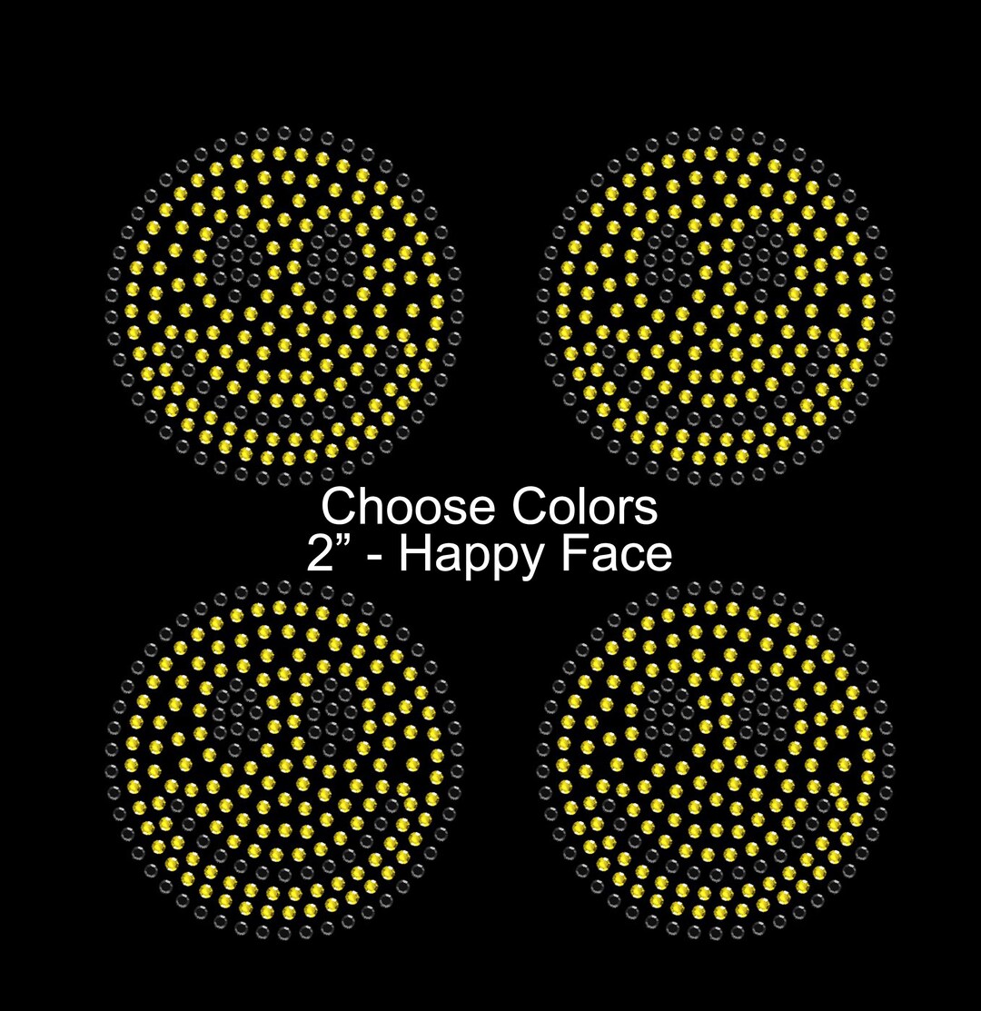 Sheet of 4 Happy Smiley Face Emoji Rhinestone Transfer Hotfix DIY Bling ...