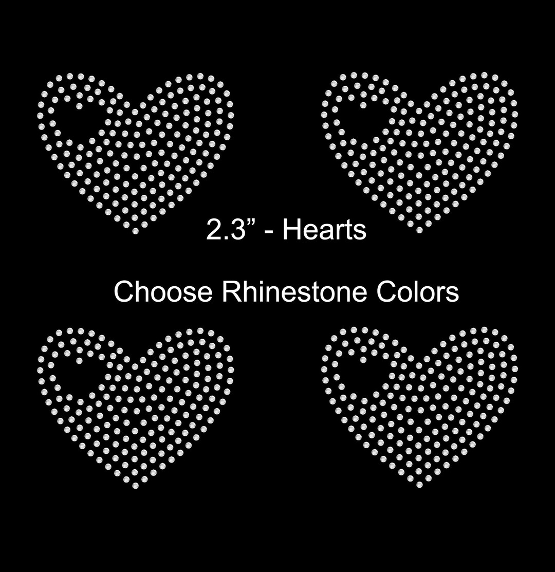 Set of 4 Filled Hearts Rhinestone Transfer Hotfix DIY Bling Iron on ...
