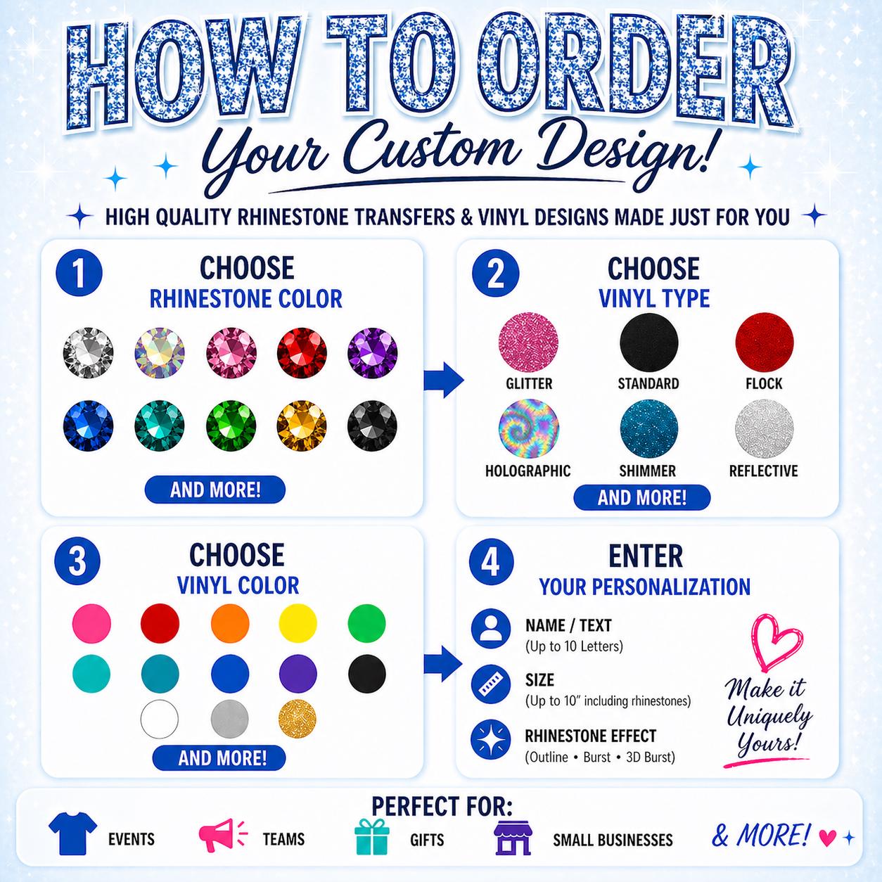 Vertical Your Name Custom Personalized Rhinestone Hotfix Glitter Foil ...