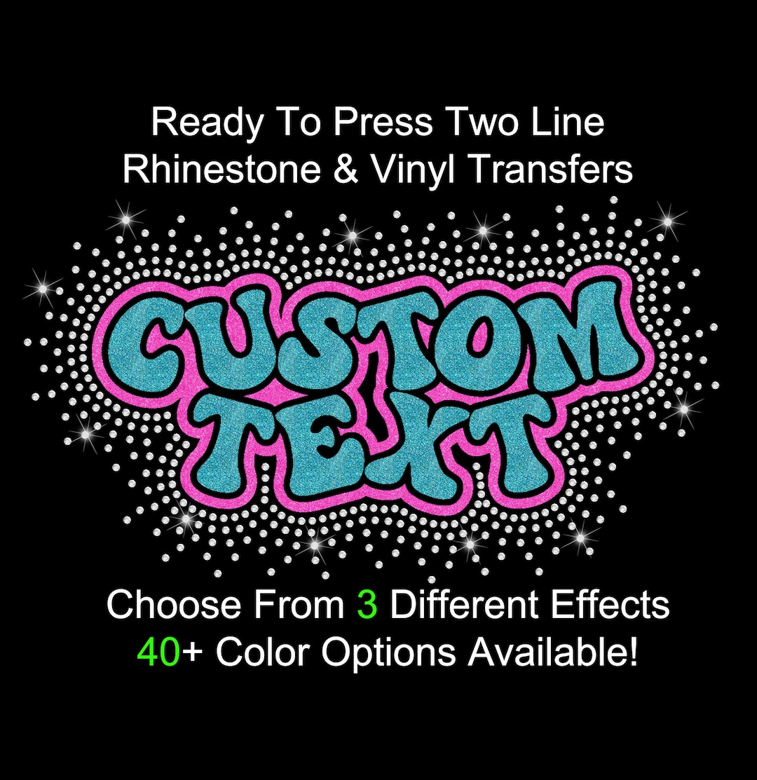 Custom Rhinestone Vinyl Transfer 2-line DIY Iron-on Applique Your Name ...