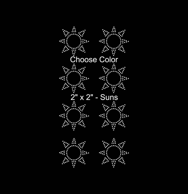 Set of 8 Sun Outline 2" Inches Rhinestone Transfer Hotfix DIY Bling ...