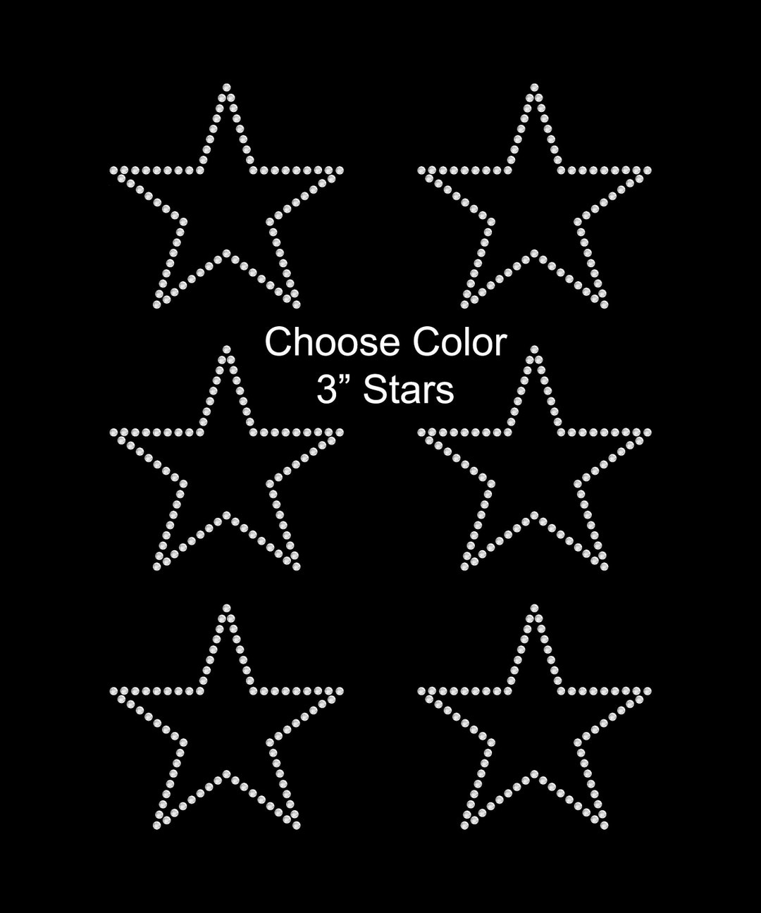 Set of 6 Stars Outline 3" Inches Rhinestone Transfer Hotfix DIY Bling ...
