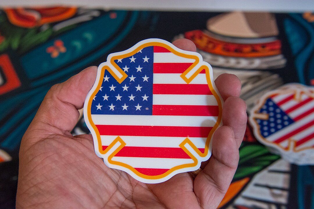 US Flag Maltese Cross Sticker - Firefighter Sticker - Etsy