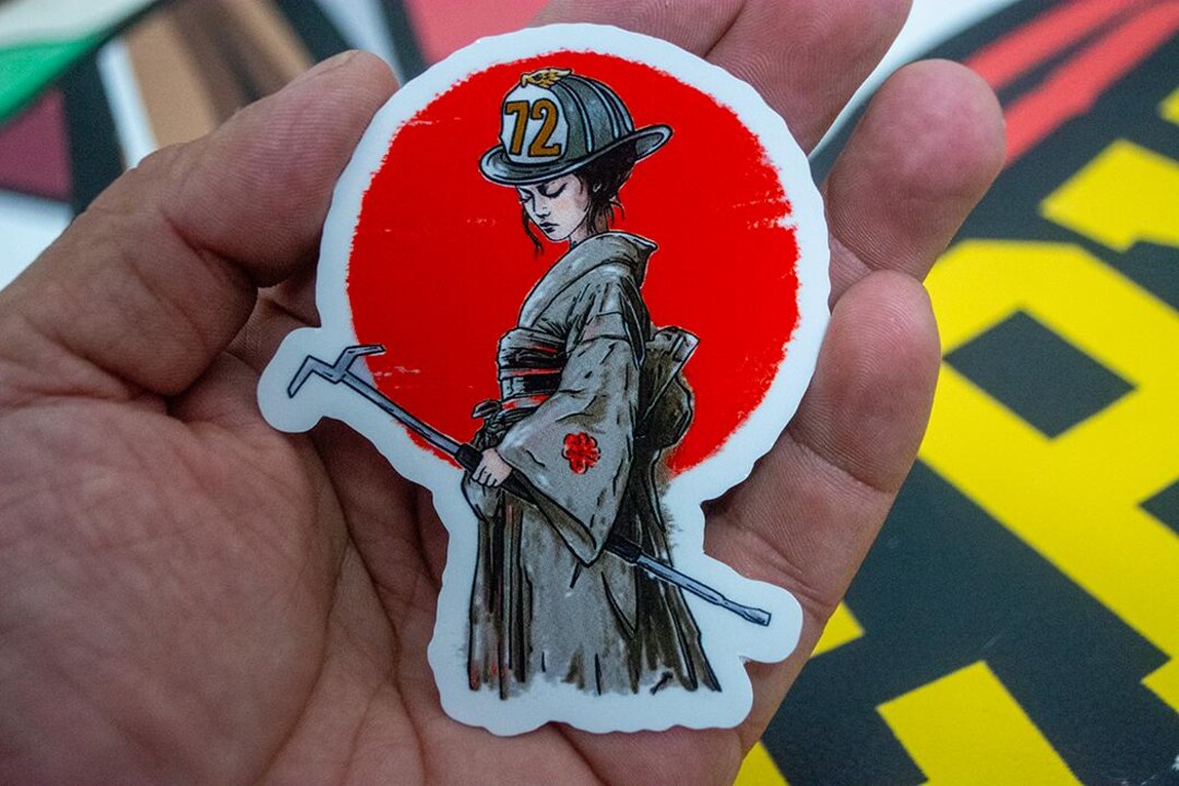 Japanese Style Firefighter Sticker - Laminated Sticker - Etsy
