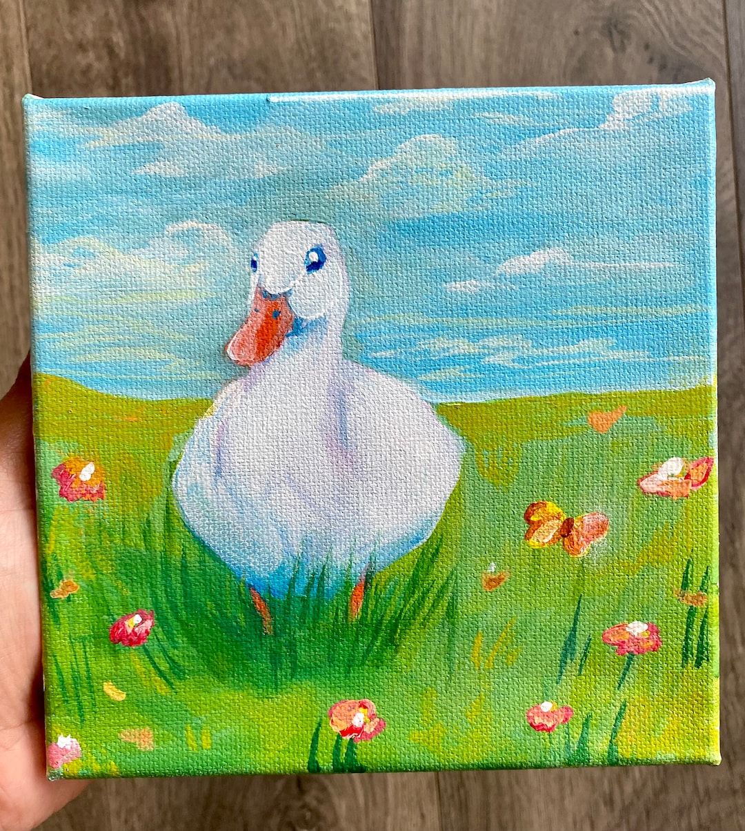 Duck Painting Cute White Duck Art Small Original Art - Etsy