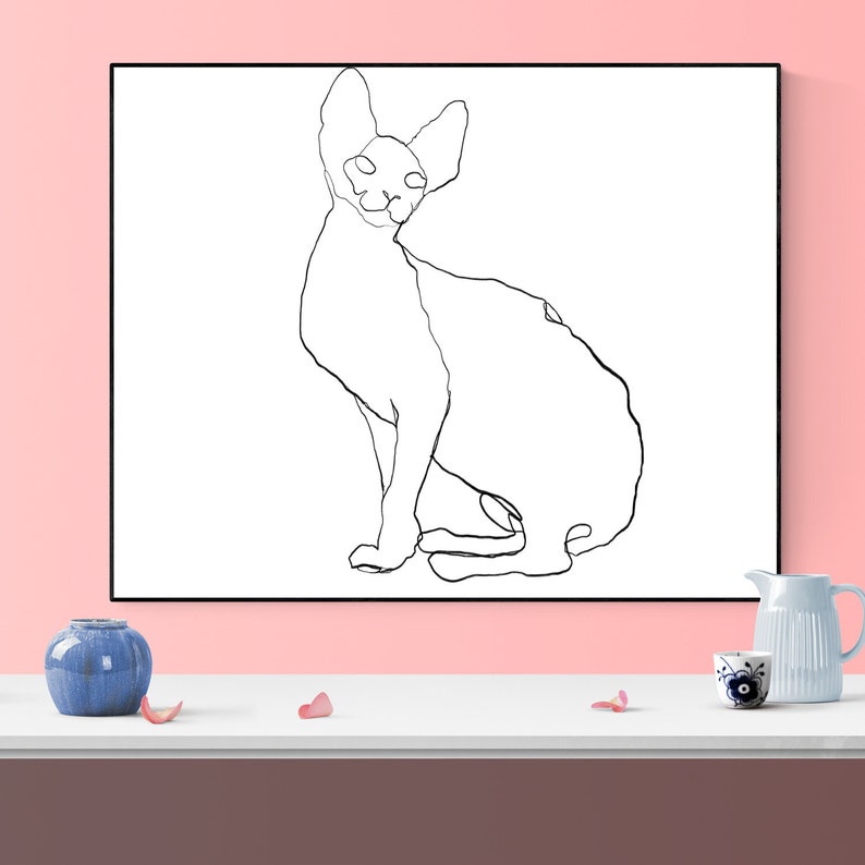 Cat Art Print - Sphynx Cat Line Art - Modern Line Art - Abstract Line ...