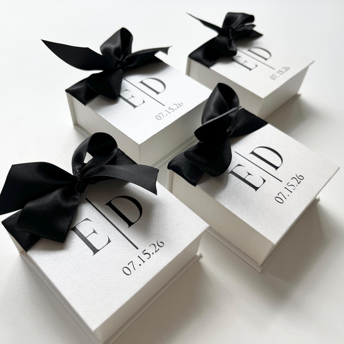Small Square Wedding Favor Gift Boxes With Monogram and Black Bow - Etsy