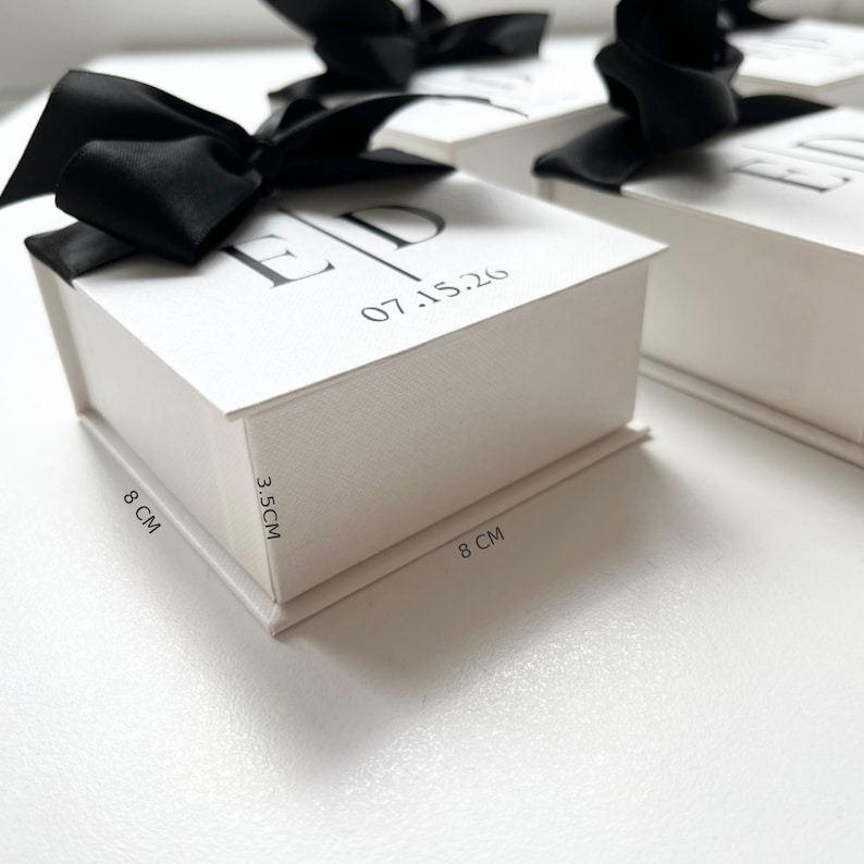 Small Square Wedding Favor Gift Boxes With Monogram and Black Bow - Etsy