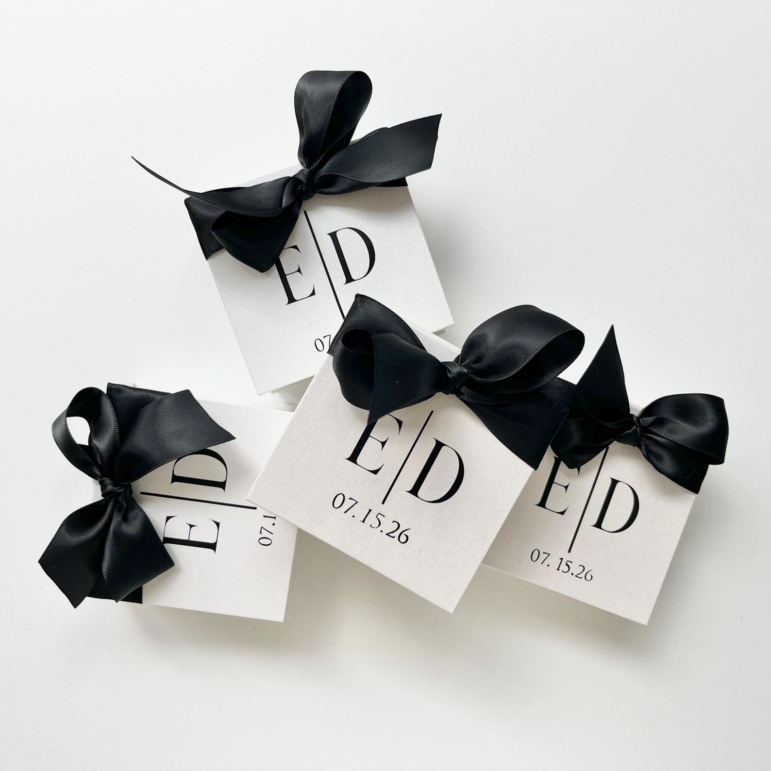 Small Square Wedding Favor Gift Boxes With Monogram and Black Bow - Etsy