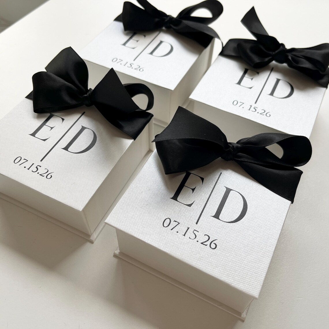 Small Square Wedding Favor Gift Boxes With Monogram and Black Bow - Etsy