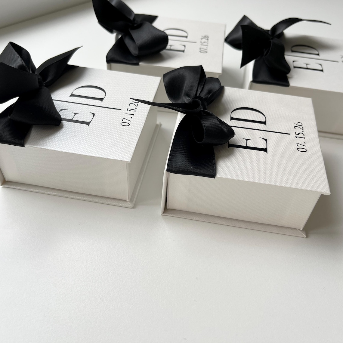 Small Square Wedding Favor Gift Boxes With Monogram and Black Bow - Etsy