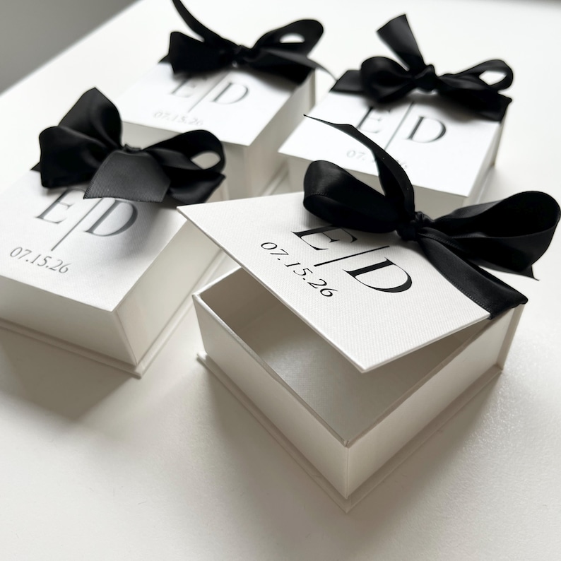 Small Square Wedding Favor Gift Boxes With Monogram and Black Bow - Etsy