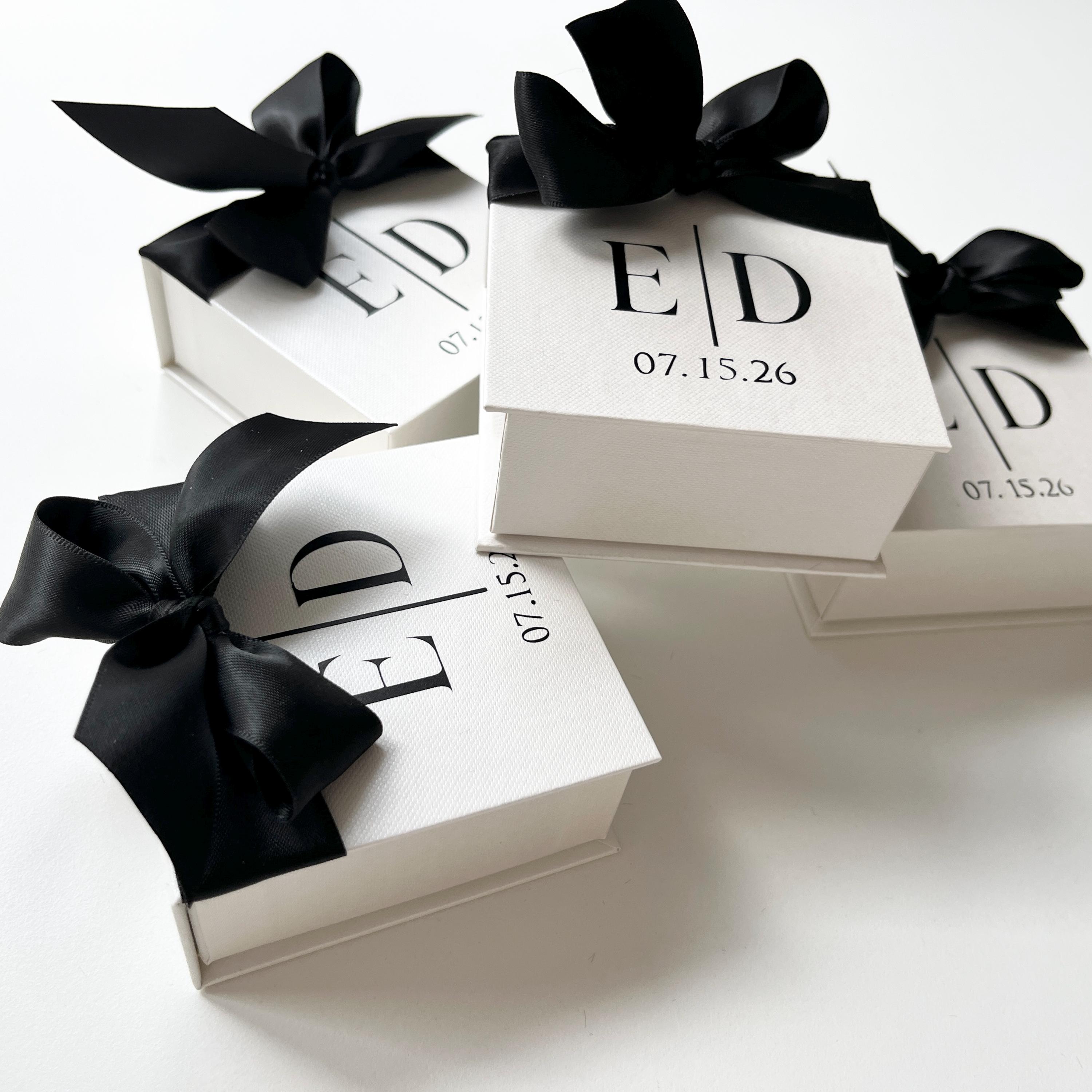 Small Square Wedding Favor Gift Boxes With Monogram and Black Bow - Etsy