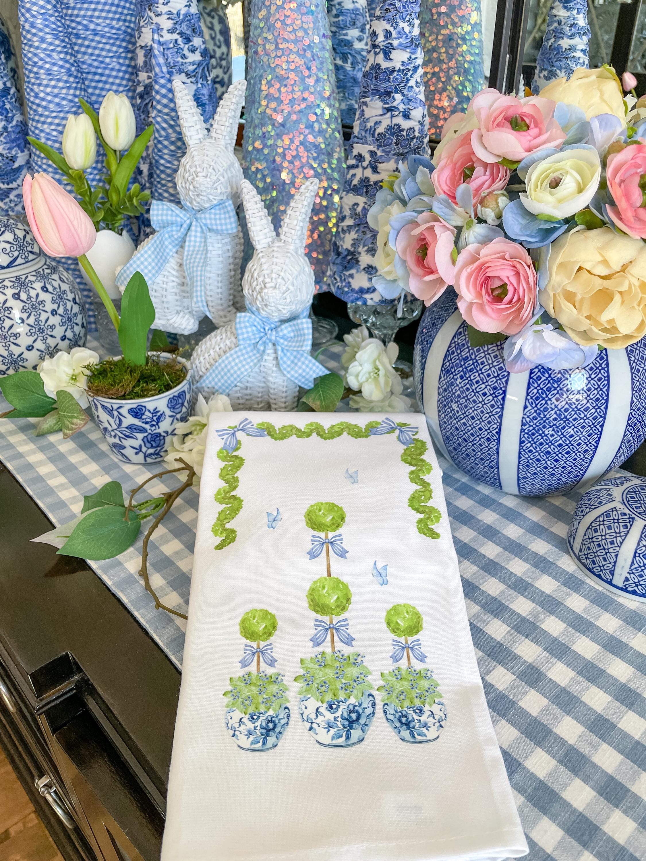 Chinoiserie Topiary and Bows Kitchen Towel - Etsy