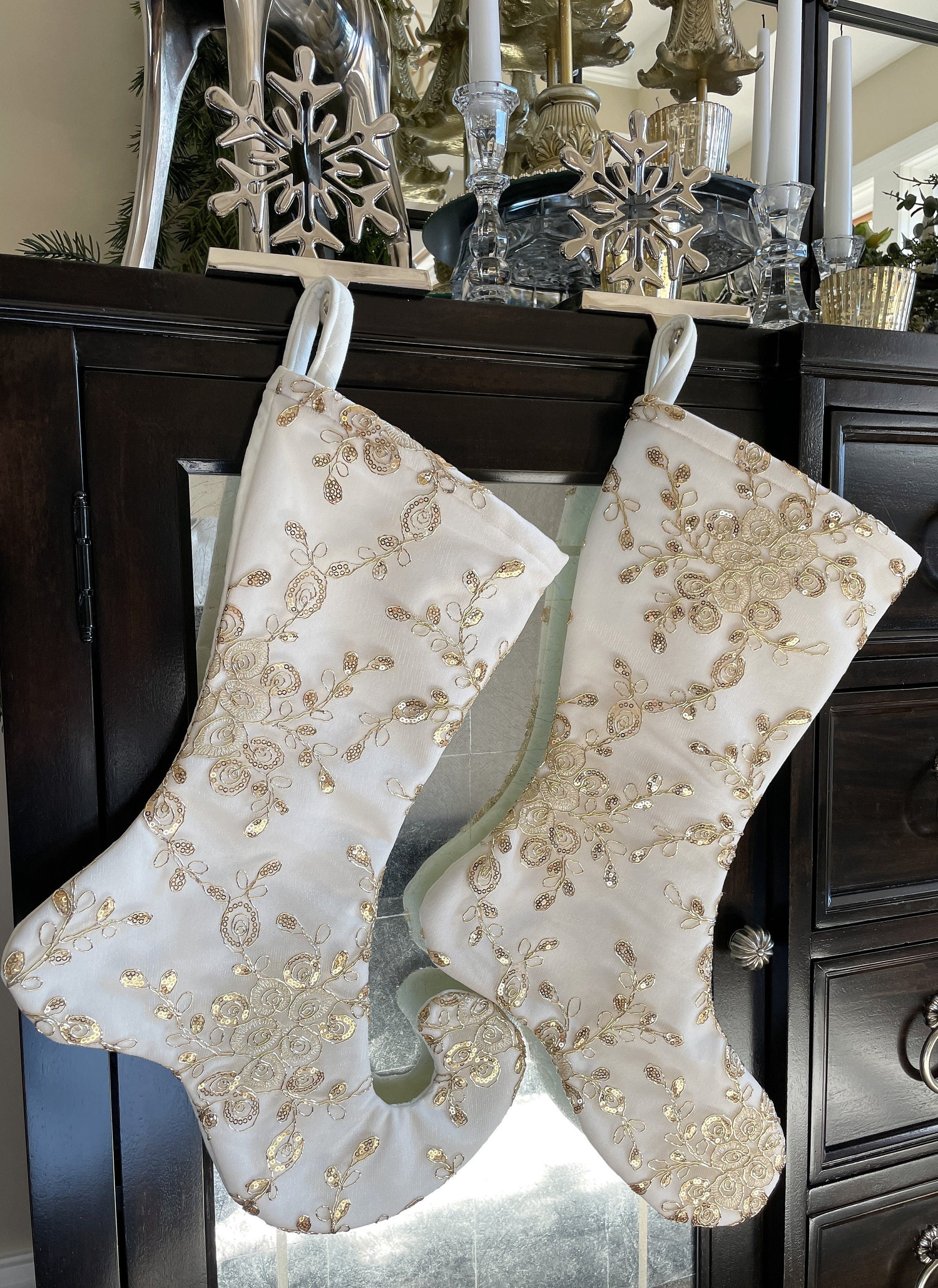 White Velvet Christmas Stocking With Gold Sequin Overlay,sold ...