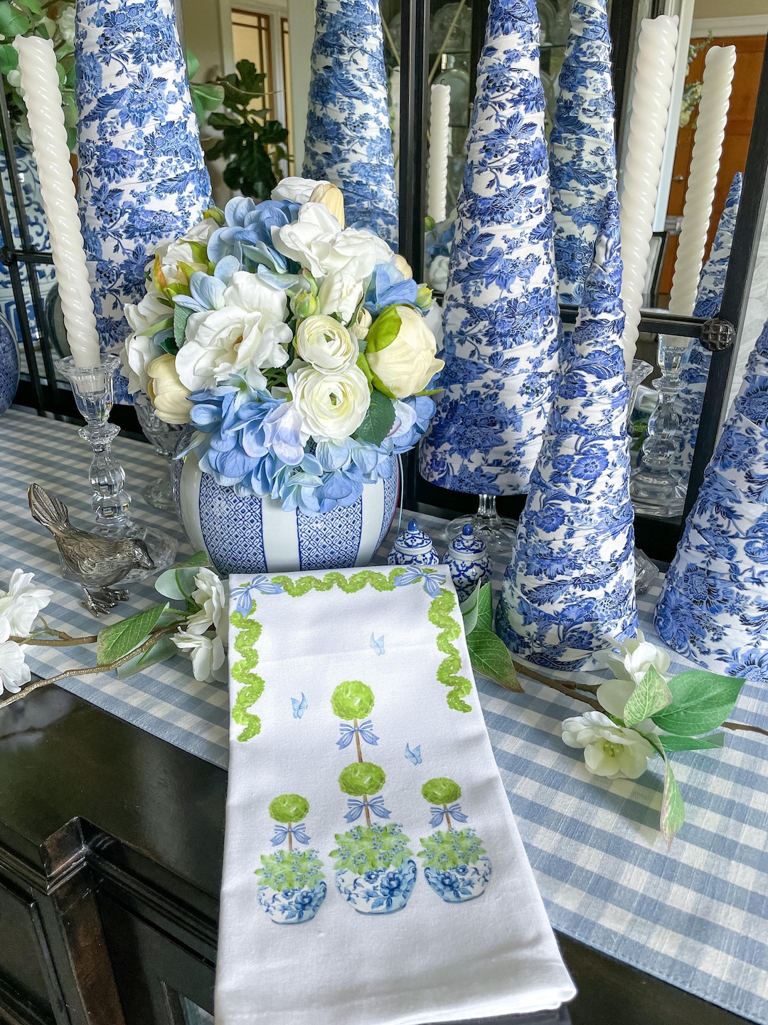 Chinoiserie Topiary and Bows Kitchen Towel - Etsy