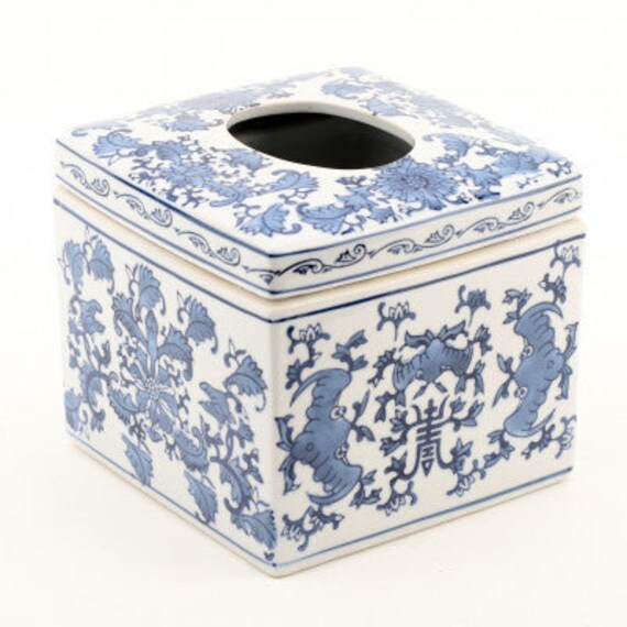 Blue And White Tissue Box Holder at Pam Calhoun blog