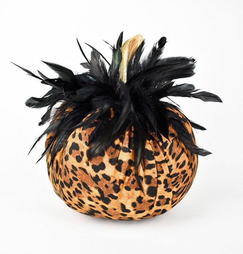 Leopard Pumpkin Accented With Rooster Hackle Feathers | Etsy
