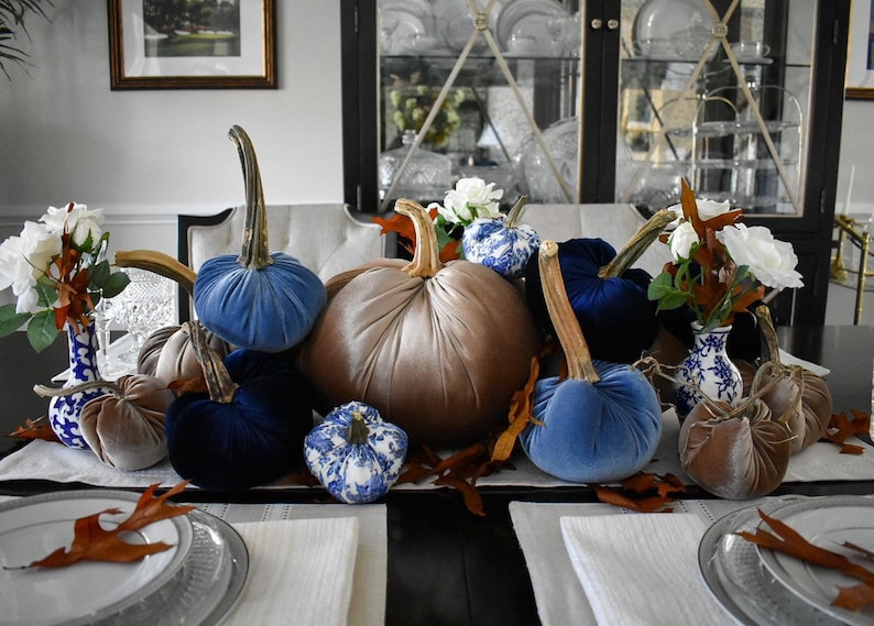 Velvet Pumpkin Tablescape Velvet Pumpkins With Real Stem - Etsy