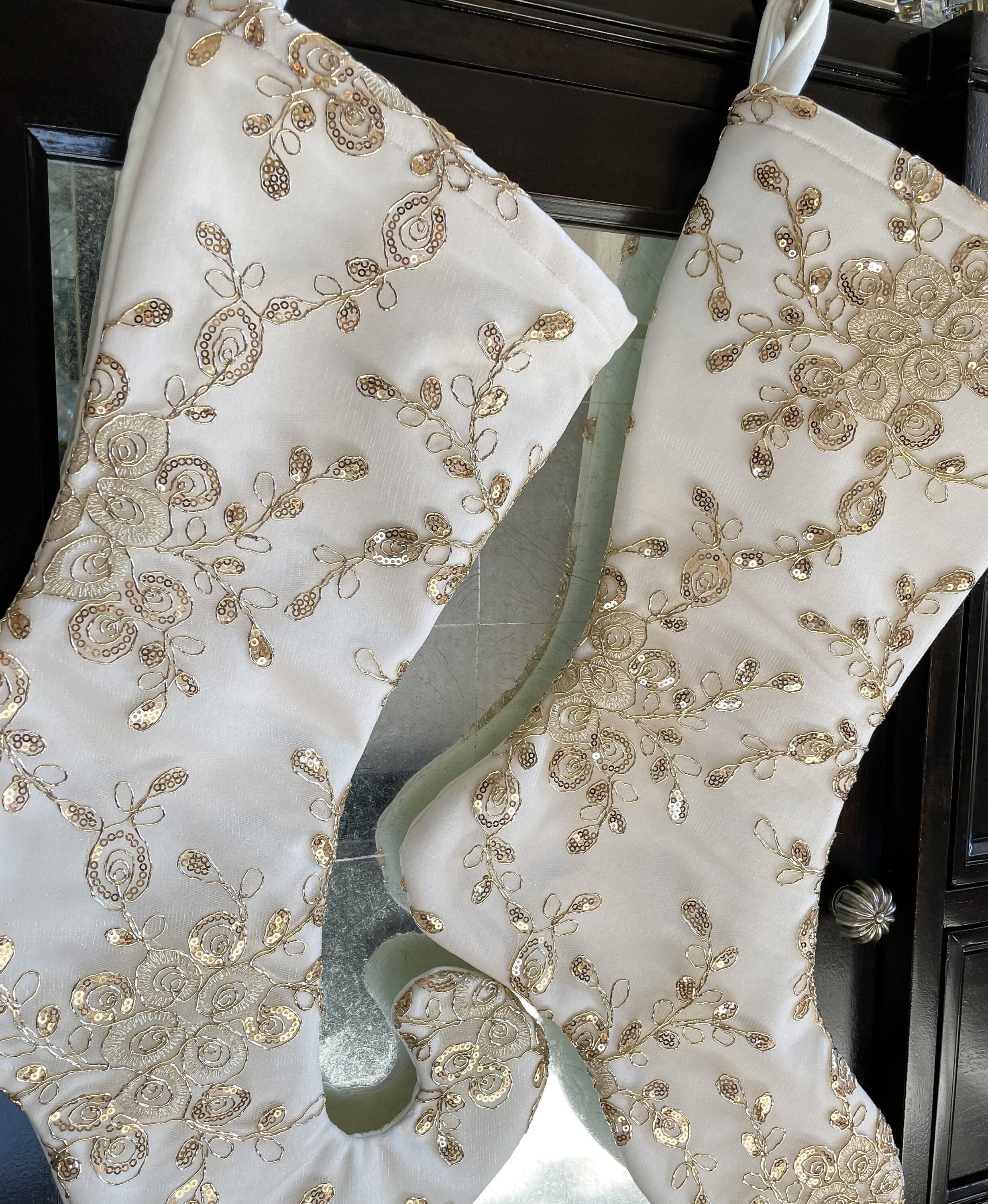 White Velvet Christmas Stocking With Gold Sequin Overlay,sold ...