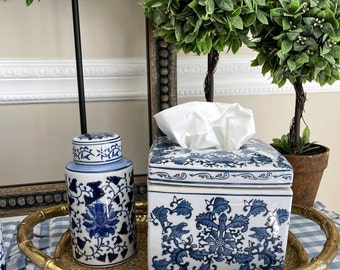 Chinese Blue and White Porcelain Tissue Box Cover Holder Chinoiserie ...