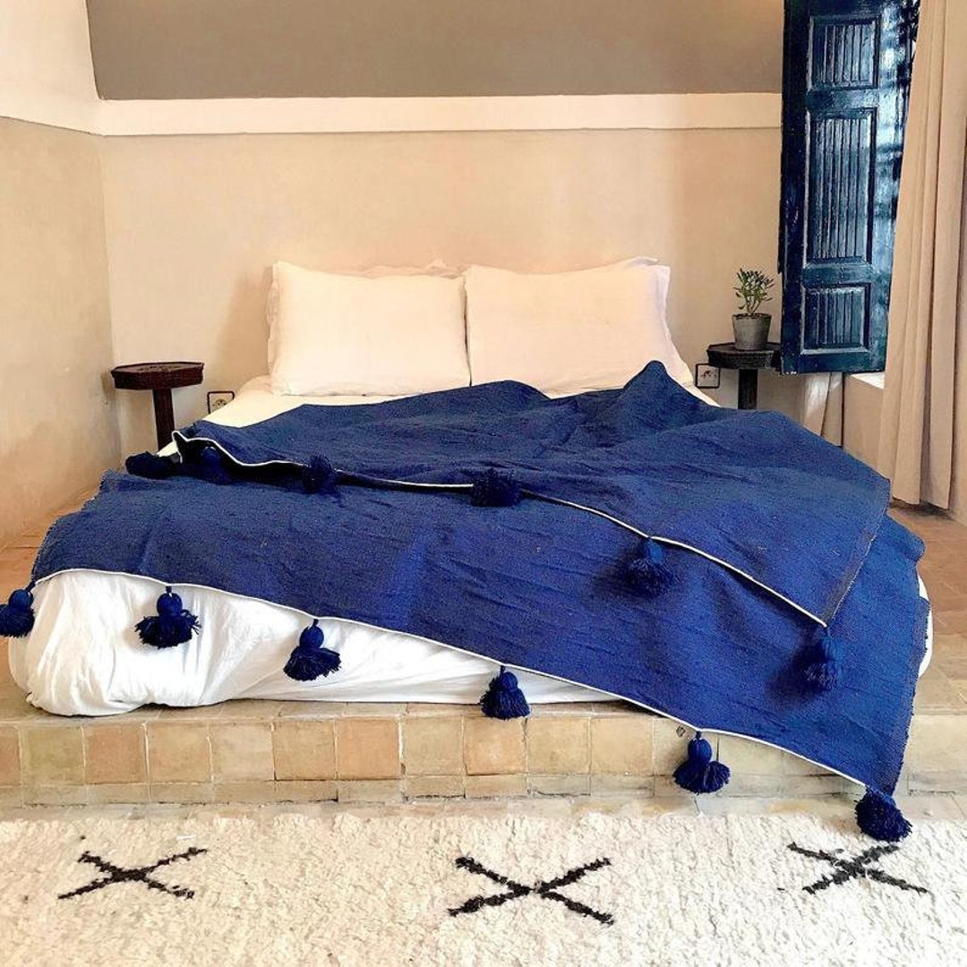 COZY THROW BLANKET - Blue Throw Blanket With Fringe-moroccan Throw Cute ...