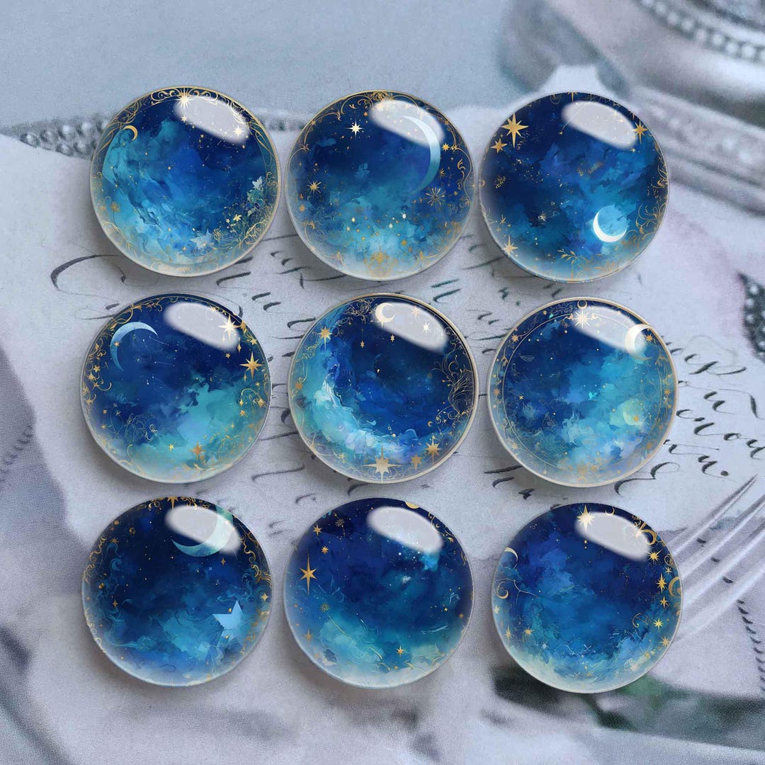 Blue Galaxy Cabochon, Crescent Moon Glass Dome,10mm 12mm 14mm 16mm 18mm ...