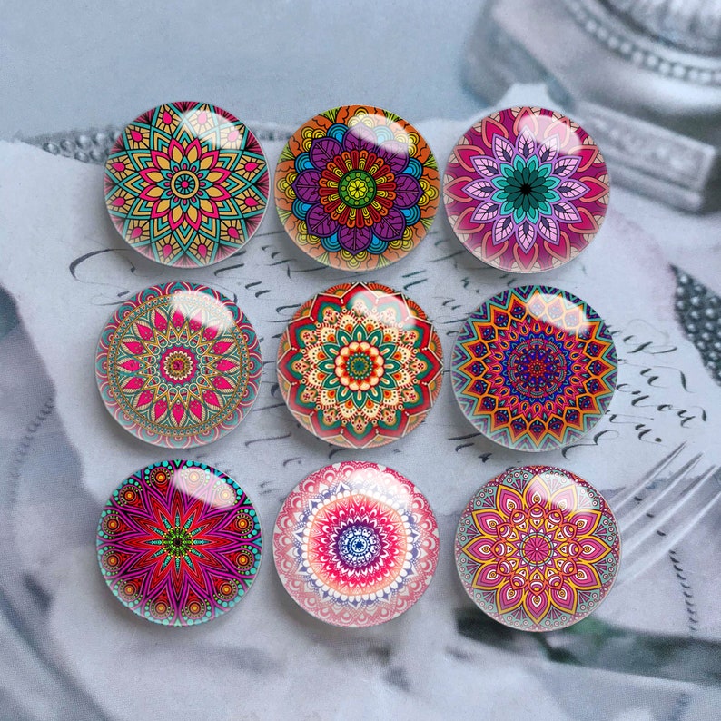 Mandala Cabochon, Red Yoga Namaste Glass Dome,10mm 12mm 14mm 16mm 18mm ...
