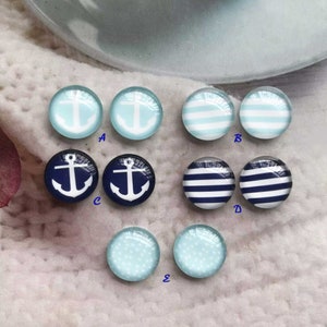 Ocean Blue Dots Cabochon, Marine Anchor Glass Dome, 10mm 12mm 14mm 16mm ...