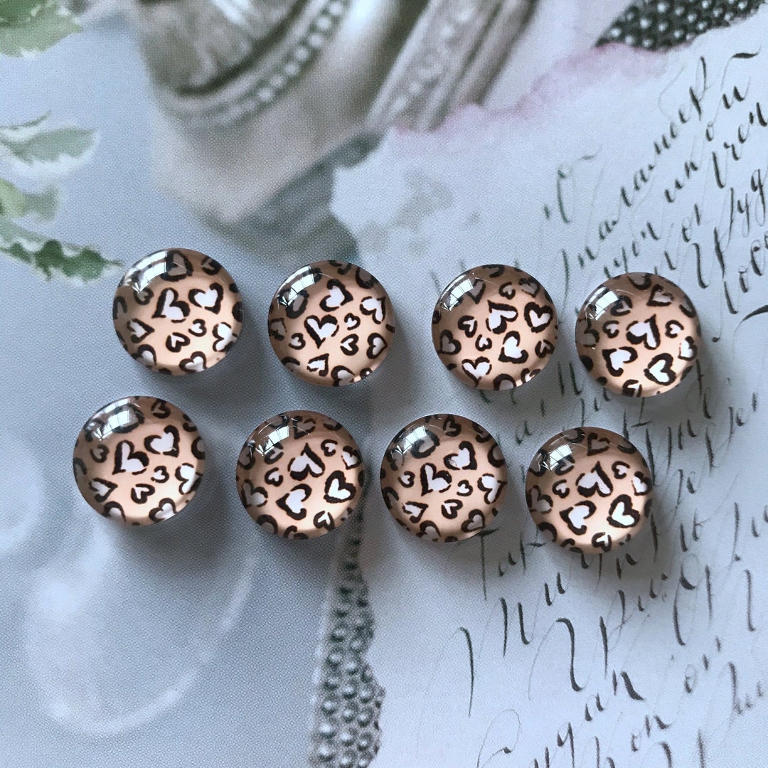 Leopard Heart Cabochon, Handmade Photo Glass Cabochon, 10mm 12mm 14mm ...