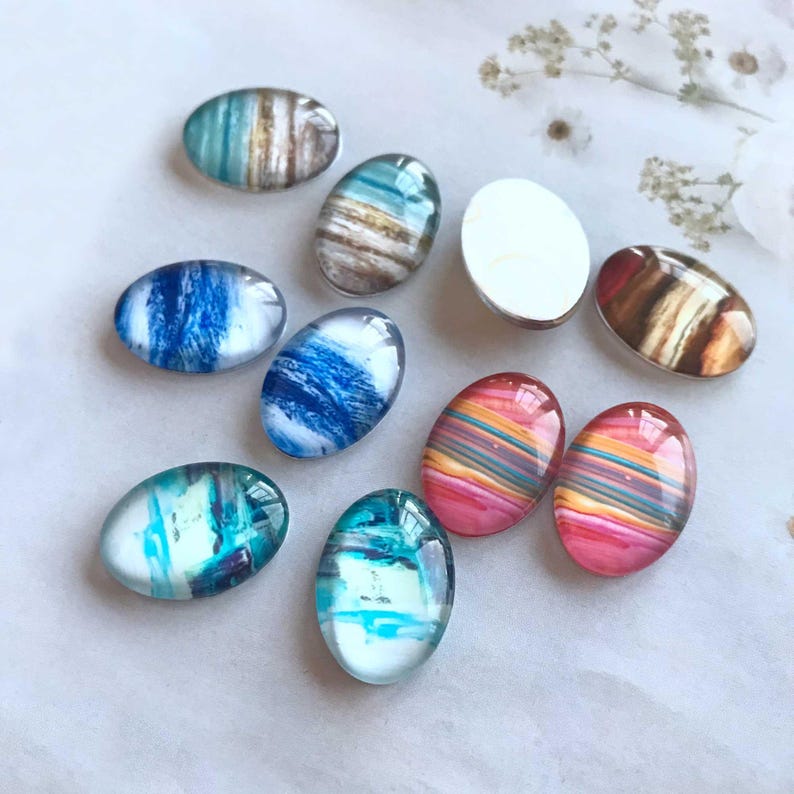 Watercolor Oval Cabochon, Handmade Ocean Beach Image Oval Glass Dome ...