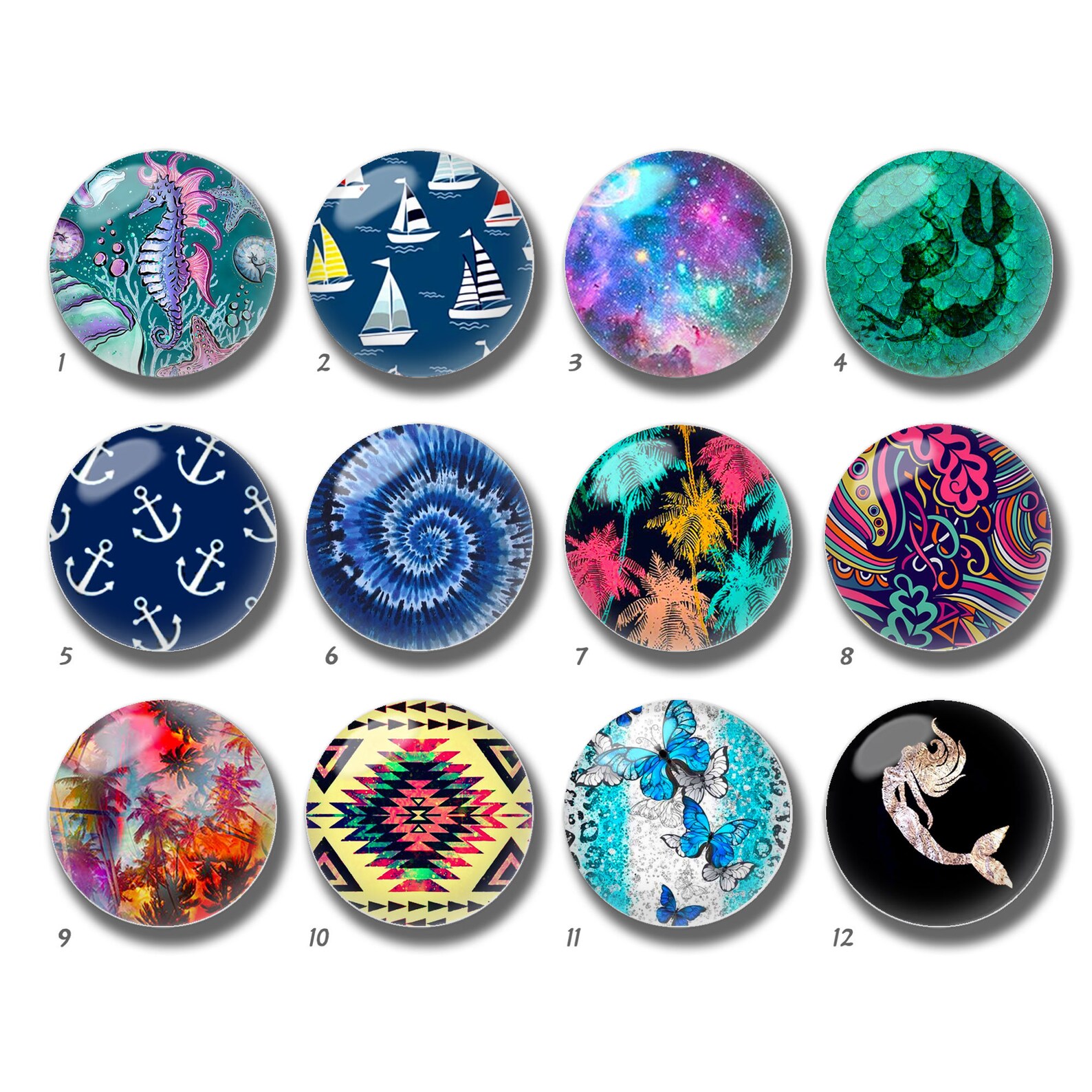 Mermaid Cabochon, Tie Dye Glass Dome,10mm 12mm 14mm 16mm 18mm 20mm 25mm ...