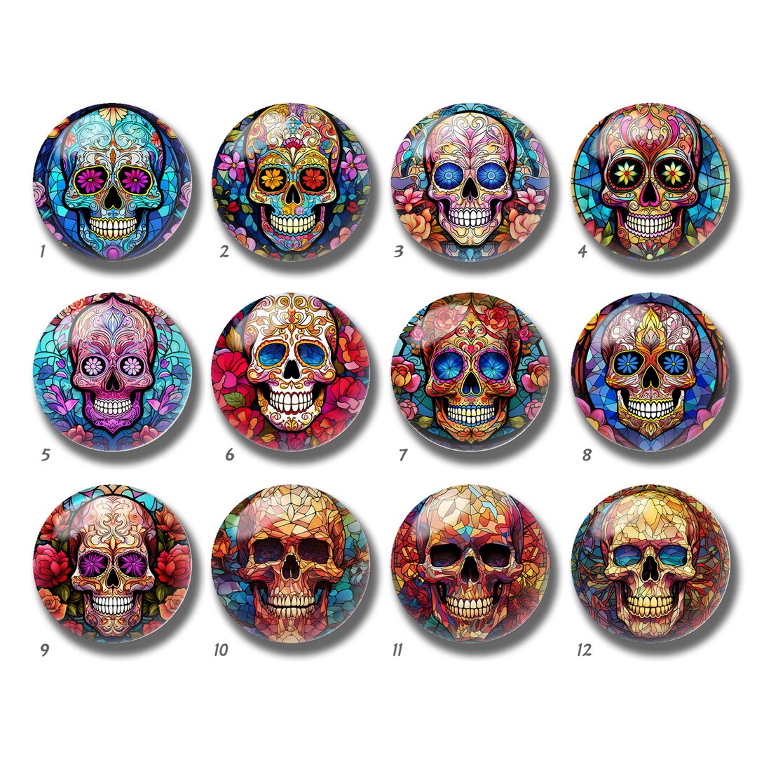 Skull Stained Glass Image Cabochon,punk Glass Dome,10mm 12mm 14mm 16mm ...