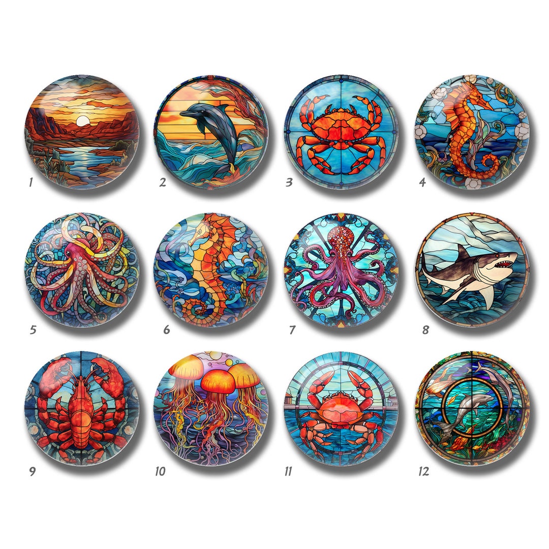 Sea Animals Stained Glass Image Cabochon,octopus Glass Dome,10mm 12mm ...