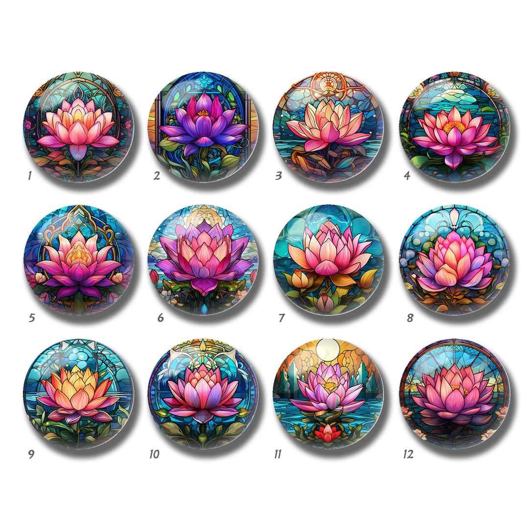 Lotus Stained Glass Image Cabochon,namaste Glass Dome,10mm 12mm 14mm ...