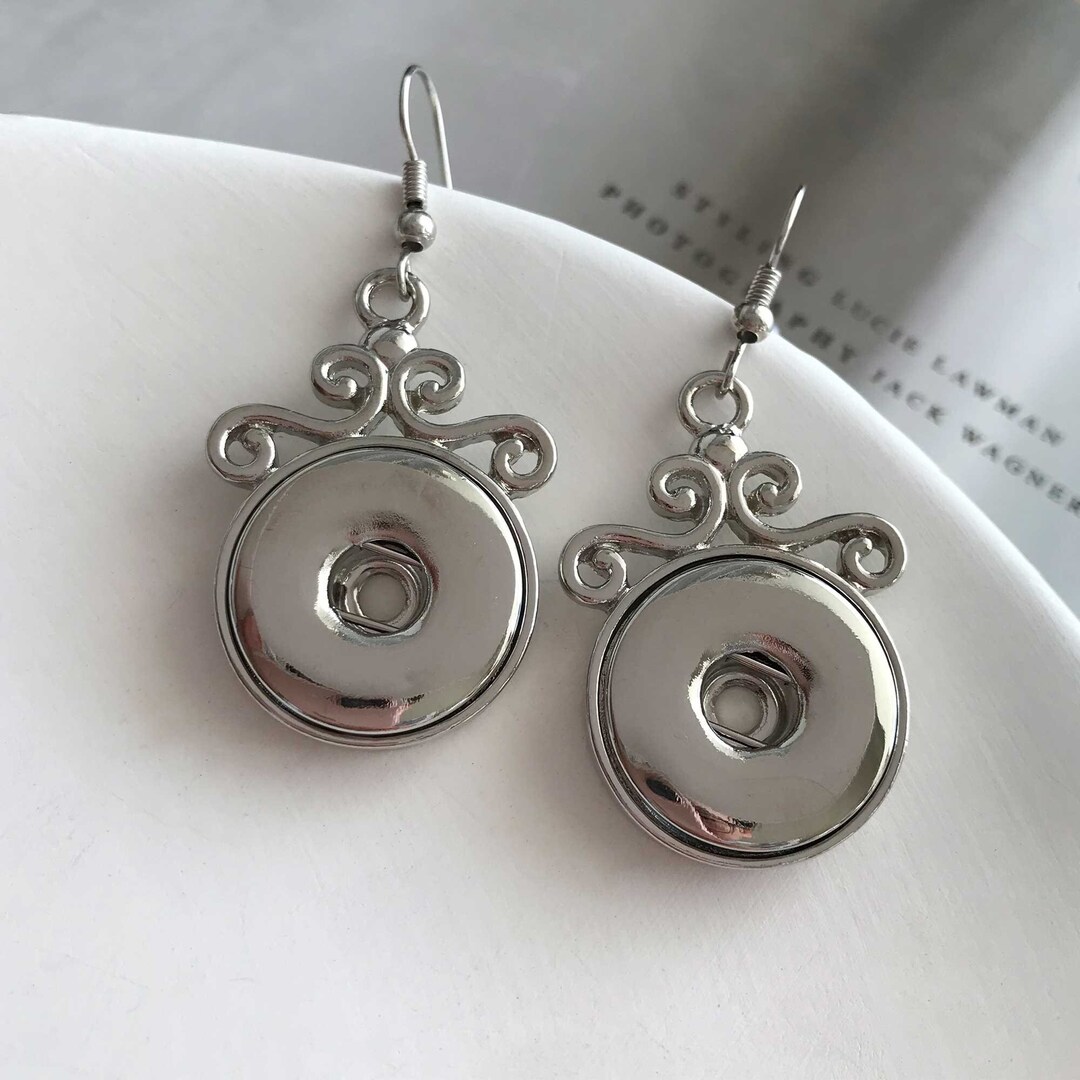 Snap Button Earrings Blank for 18mm/20mm Ginger Snap Button Dangle ...