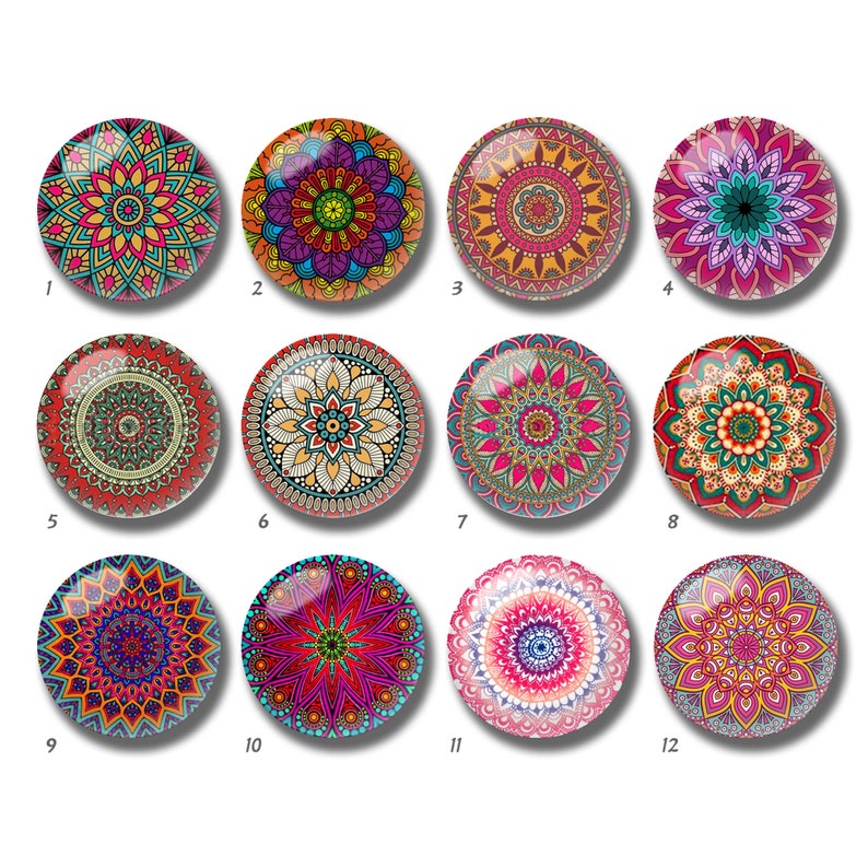 Mandala Cabochon, Red Yoga Namaste Glass Dome,10mm 12mm 14mm 16mm 18mm ...