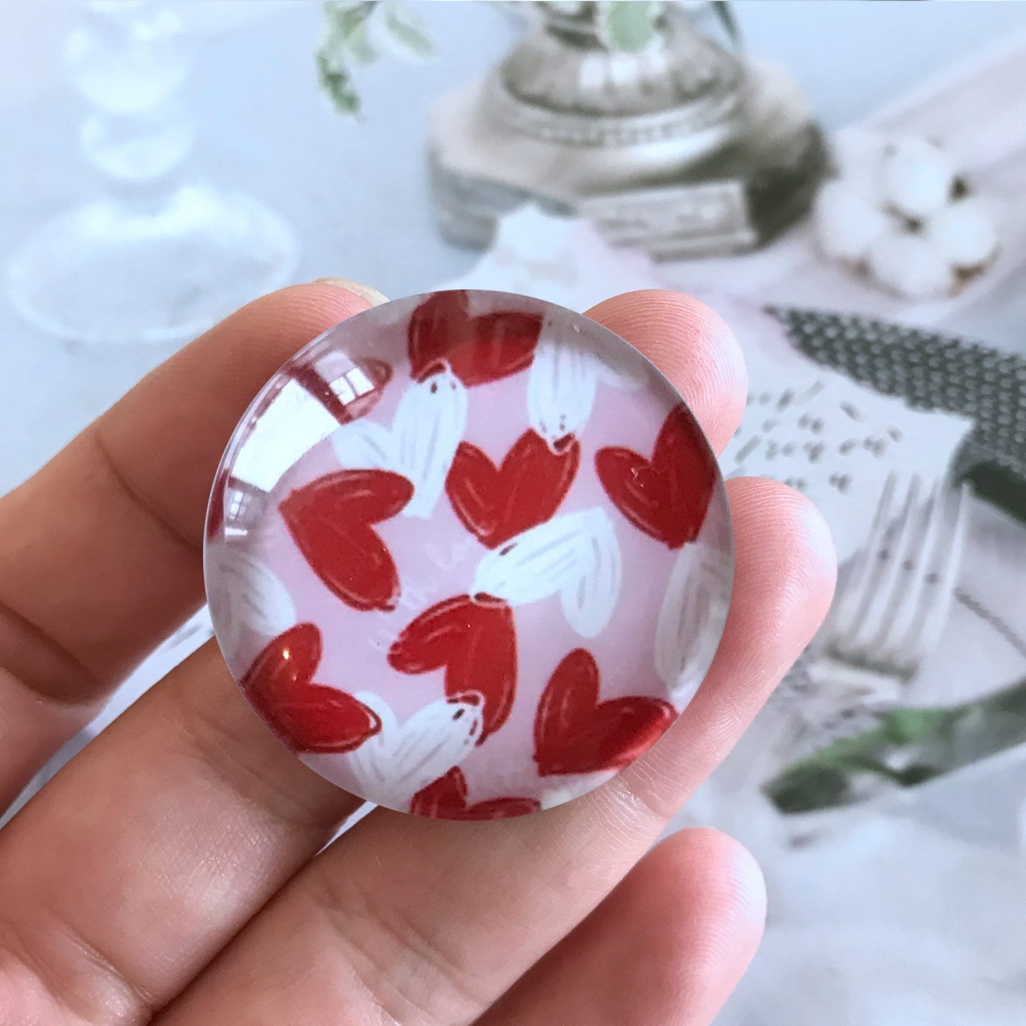Pink Love Heart Cabochon Handmade Photo Glass Cabochon 10mm - Etsy