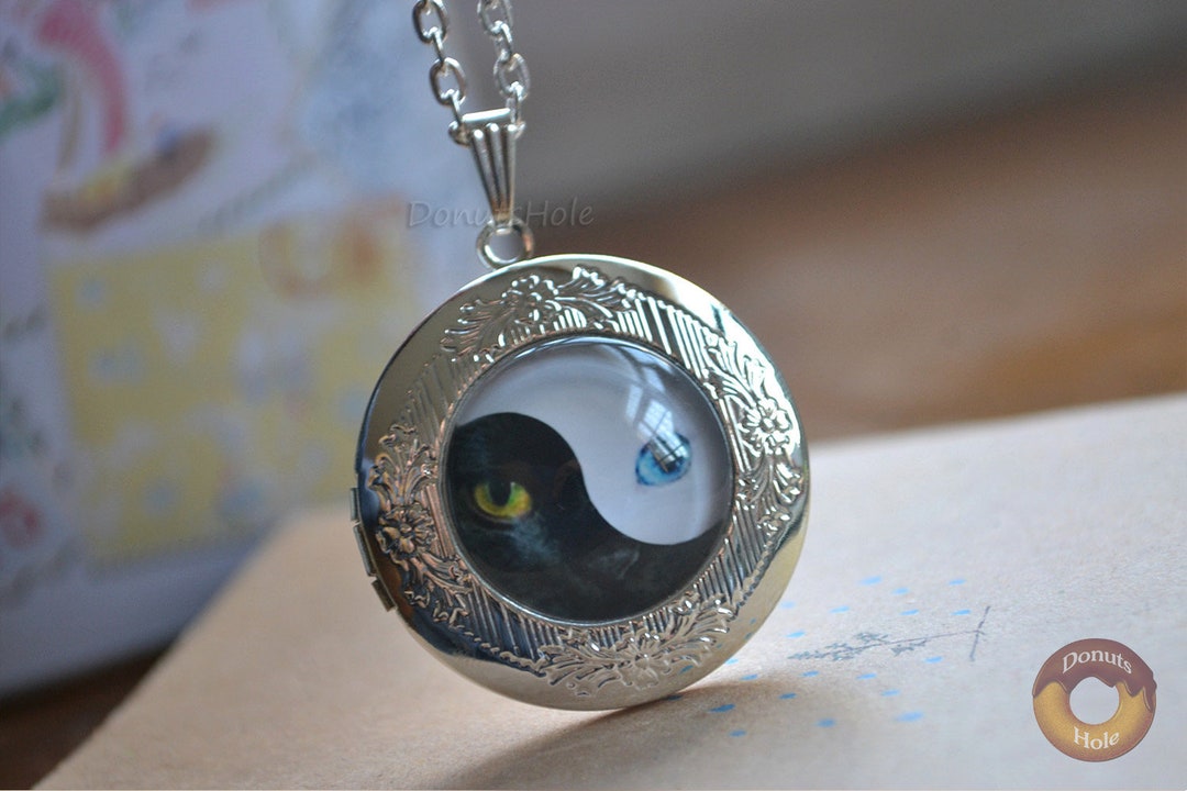 Black Cat Locket Necklace,cat Pendant Necklace,tai Chi Photo Locket ...