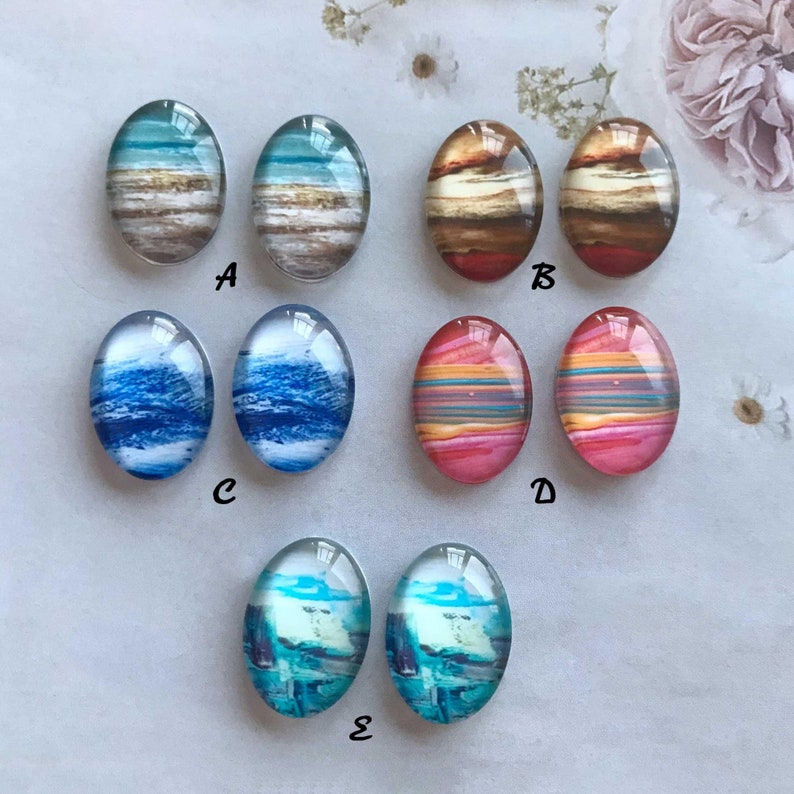 Watercolor Oval Cabochon, Handmade Ocean Beach Image Oval Glass Dome ...