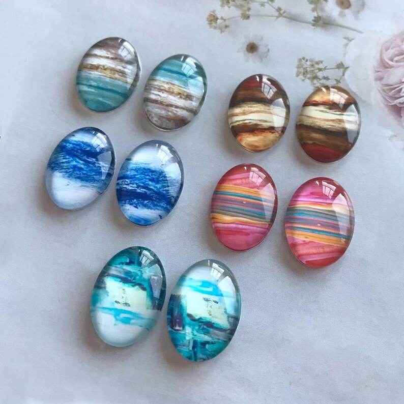Watercolor Oval Cabochon, Handmade Ocean Beach Image Oval Glass Dome ...