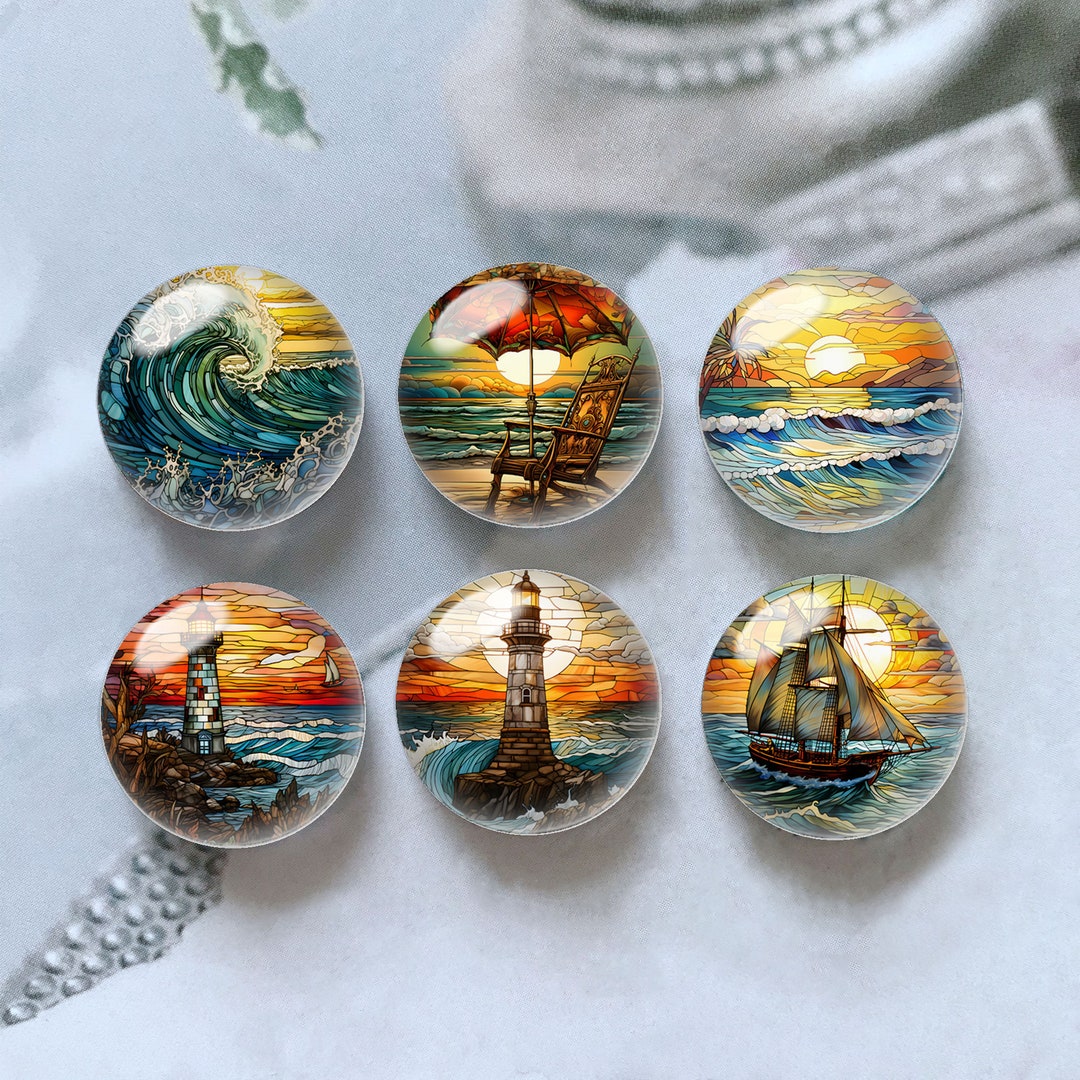 Sea Stained Glass Image Cabochon,boat Glass Dome,10mm 12mm 14mm 16mm ...