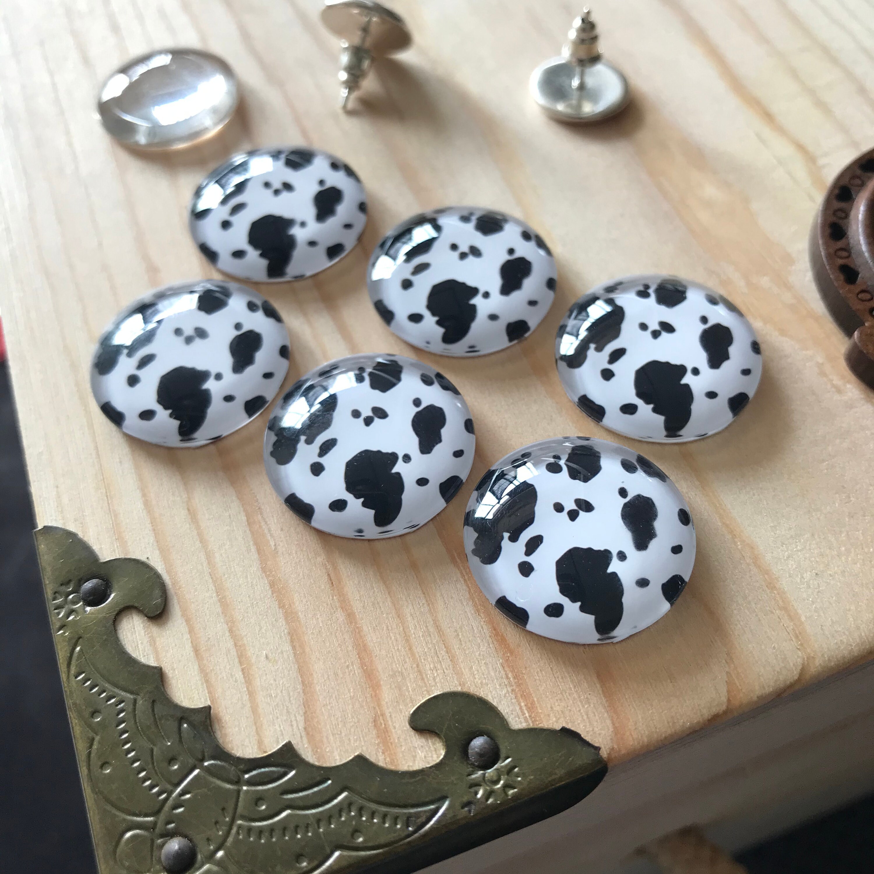 10pcs Cow Print Cabochon Handmade photo glass Cabochons 10mm | Etsy